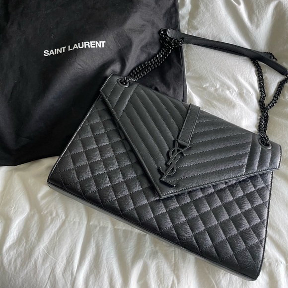 Yves Saint Laurent | Bags | Ysl Large Black Envelope Shoulder Bag With ...